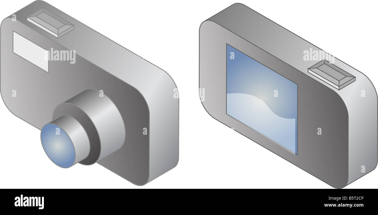 Digital compact camera illustration 3d isometric style front and back ...