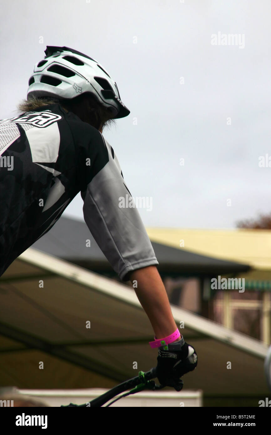 Trials bmx rider performs tricks at the 09 dirt bike show Stock Photo ...