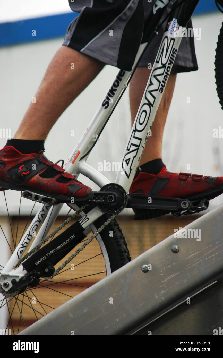 Trials bmx rider performs tricks at the 09 dirt bike show Stock Photo ...