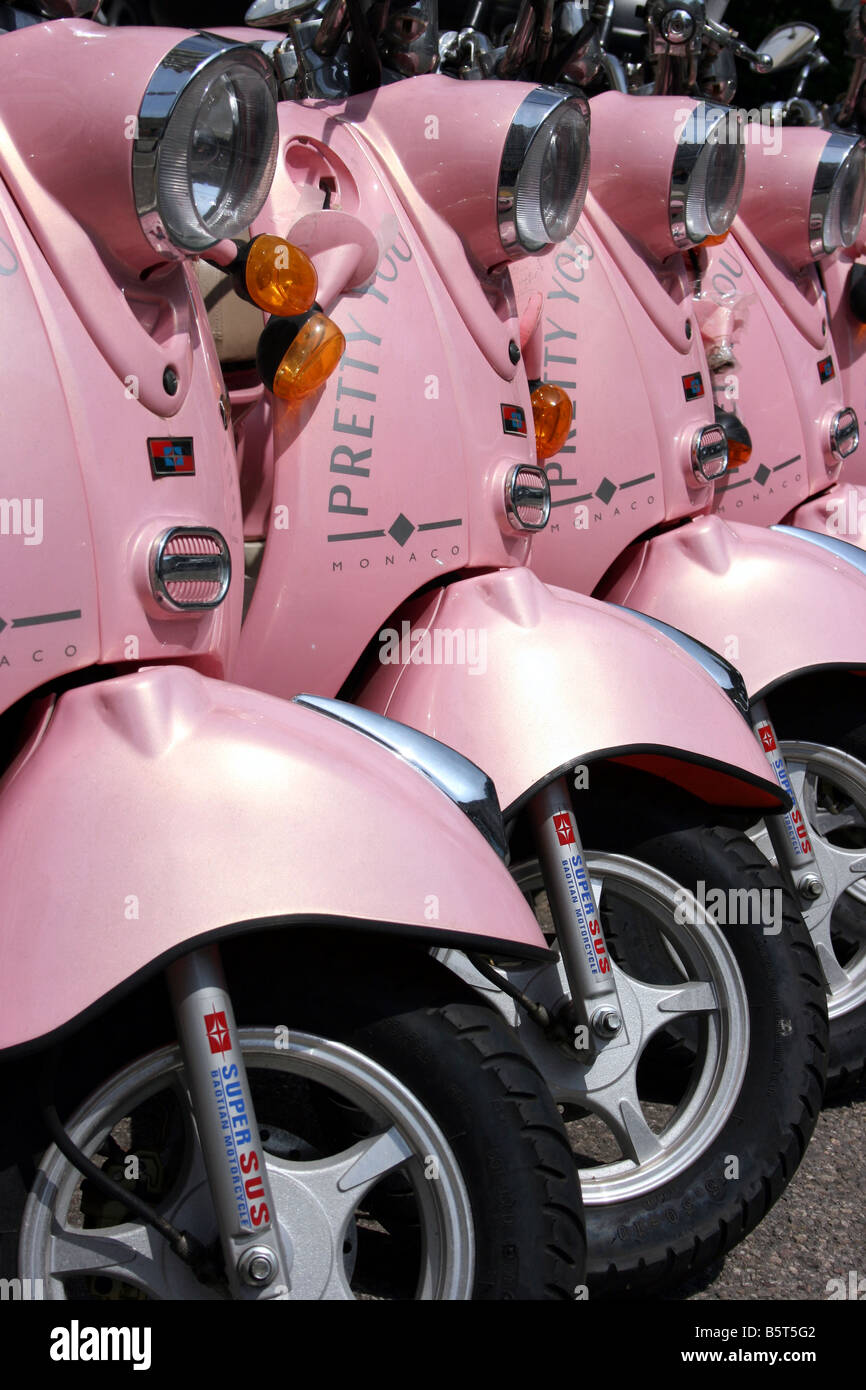 row of pink mopeds in Monaco,Côte d'Azur Stock Photo - Alamy