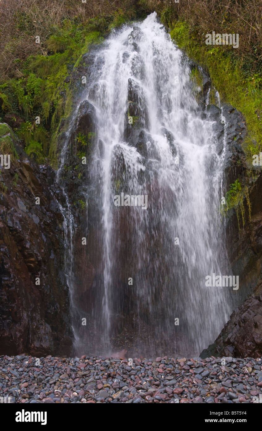 Waterfall in the beach near the coastal village of Clovelly North Devon ...