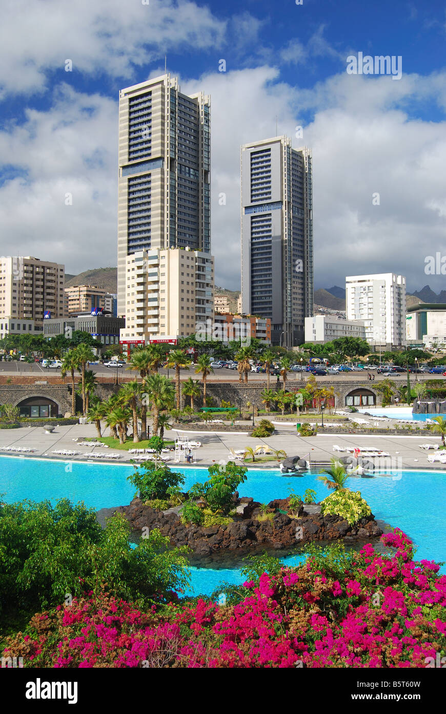 Downtown city view showing Parque Maritimo Lido, Santa Cruz de Tenerife ...