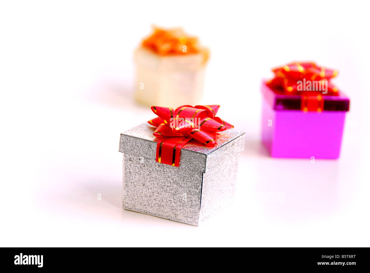 Gift boxes on white background Stock Photo - Alamy