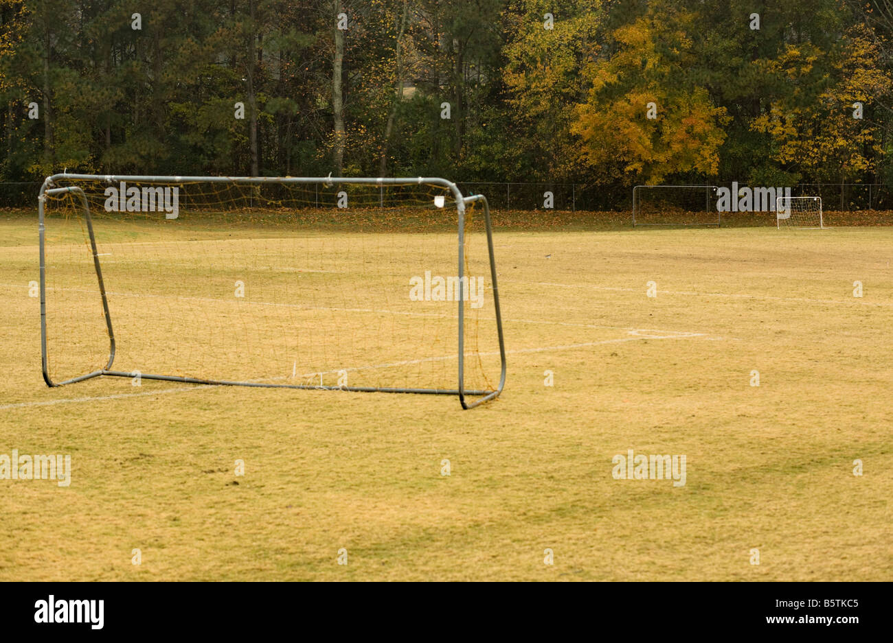 A soccer field on a foggy fall morning Stock Photo - Alamy