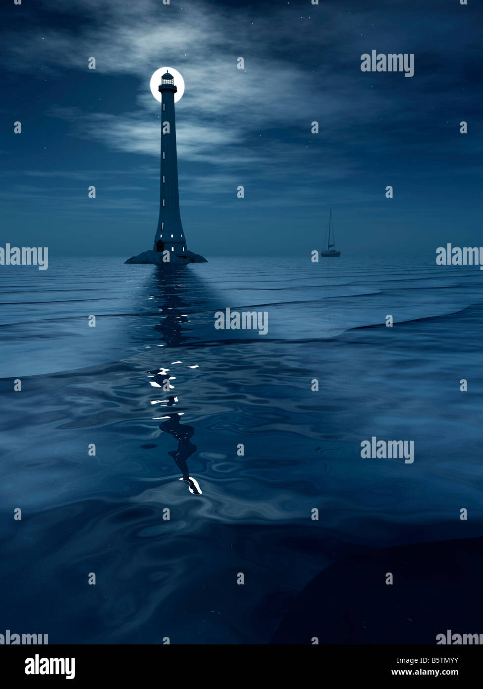 Lighthouse at night moon hi-res stock photography and images - Alamy