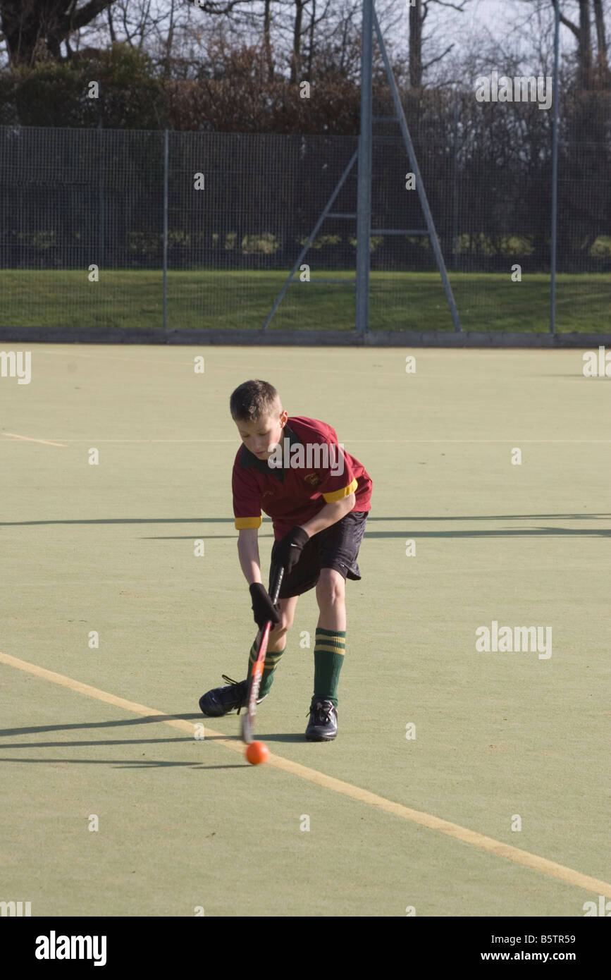 Young Teenage Male Hockey Player with stick hitting the ball Stock ...