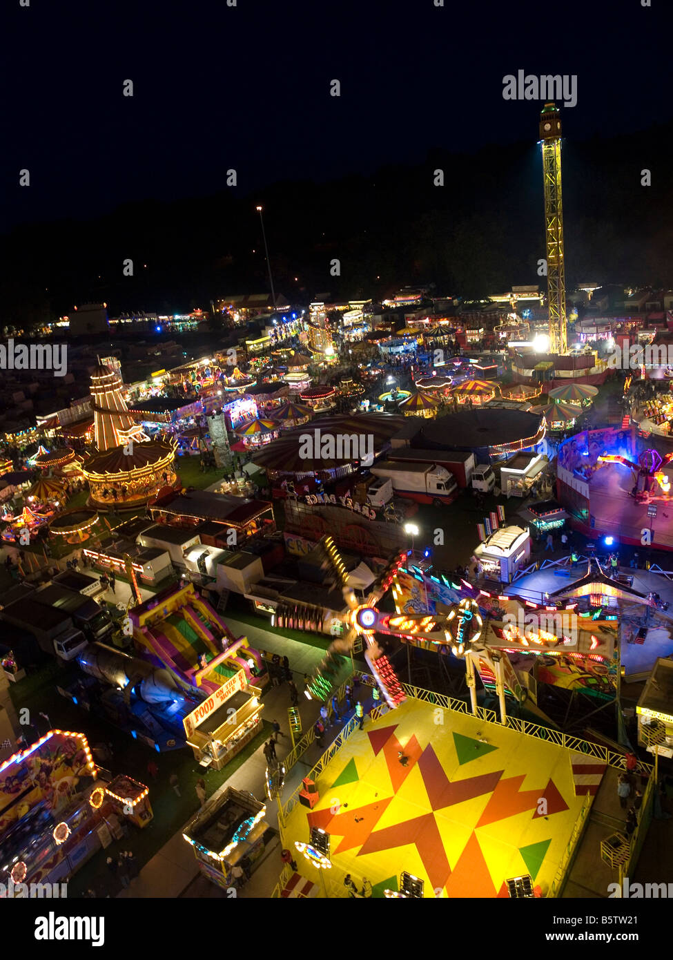 An aerial view of the Goose Fair in Nottingham, Nottinghamshire England ...
