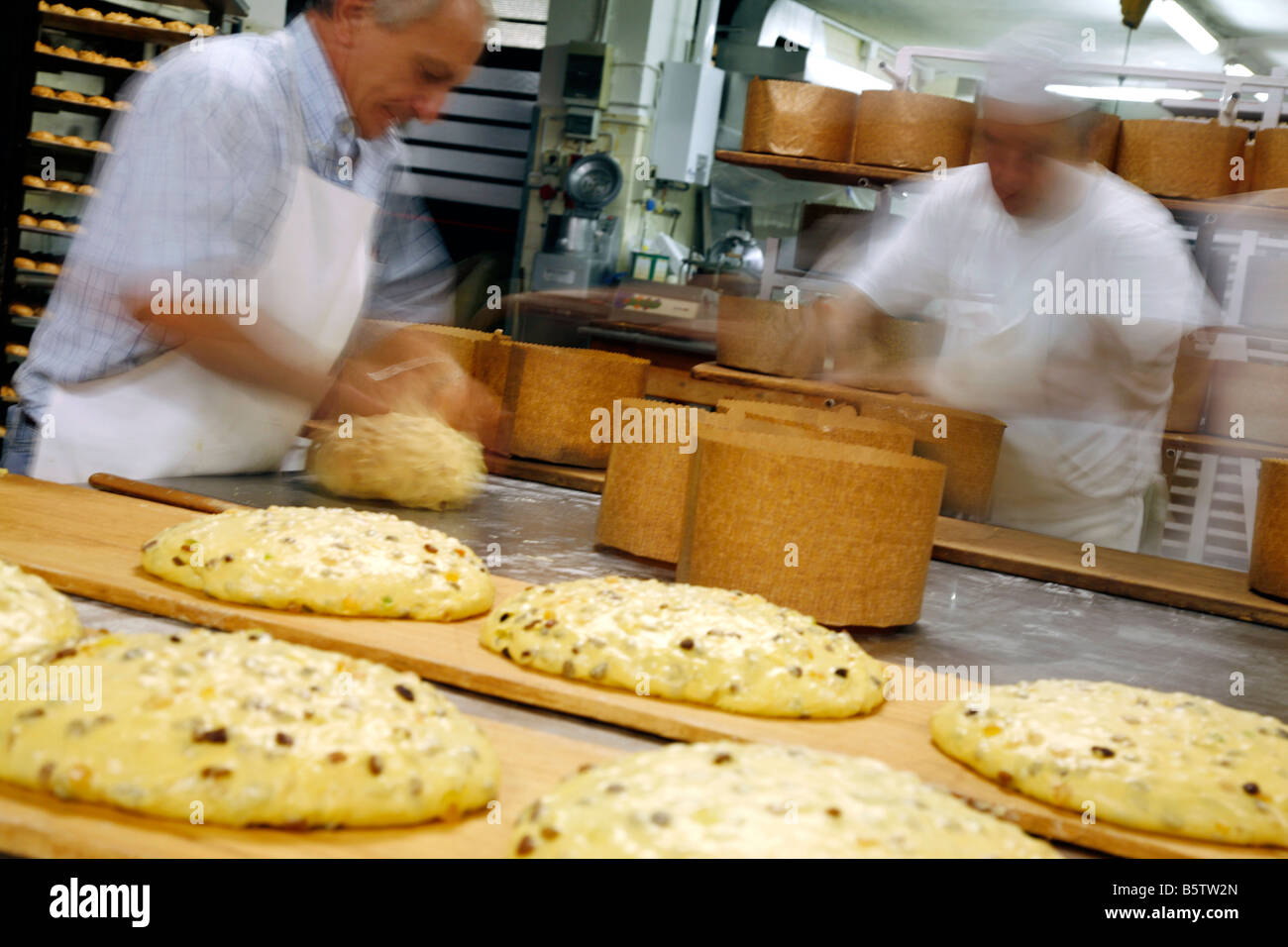 Preparation of Panettone typical Xmas dessert Panettone factory Italy ...