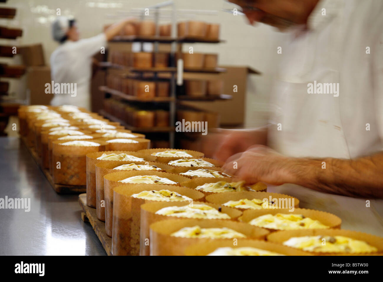 Preparation of Panettone typical Xmas dessert Panettone factory Italy ...