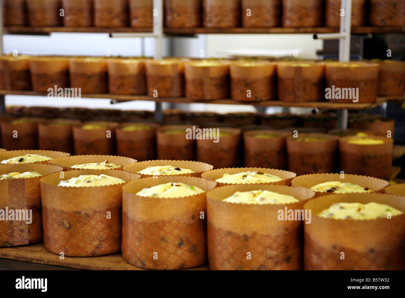 Preparation of Panettone typical Xmas dessert Panettone factory Italy ...
