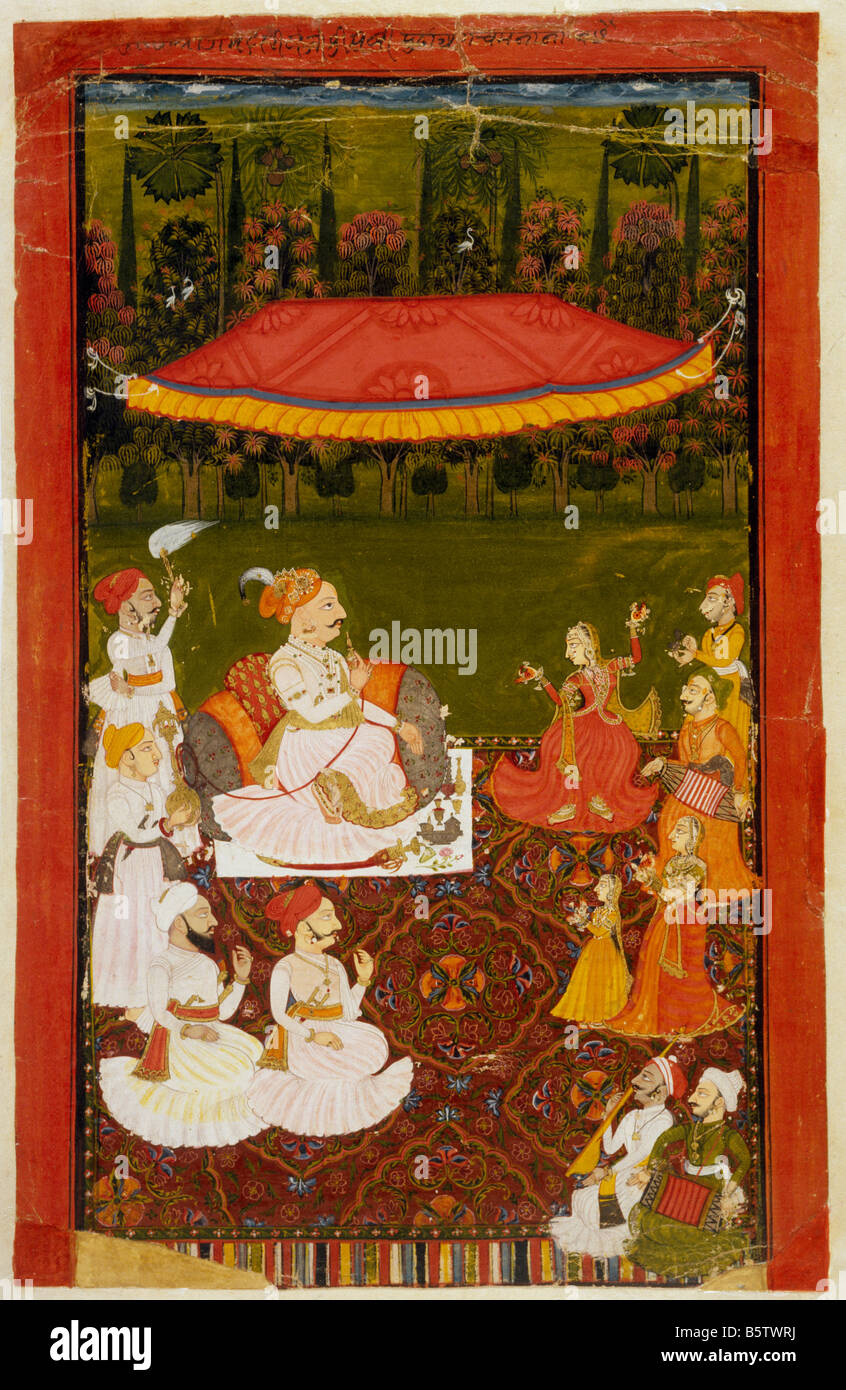 Raja Umed Singh enjoys a dance performance. Inscribed on reverse Mewar ...