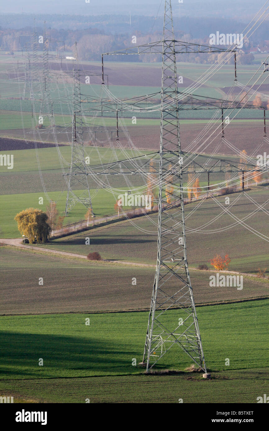 Power lines cut through a landscape in Germany Stock Photo - Alamy