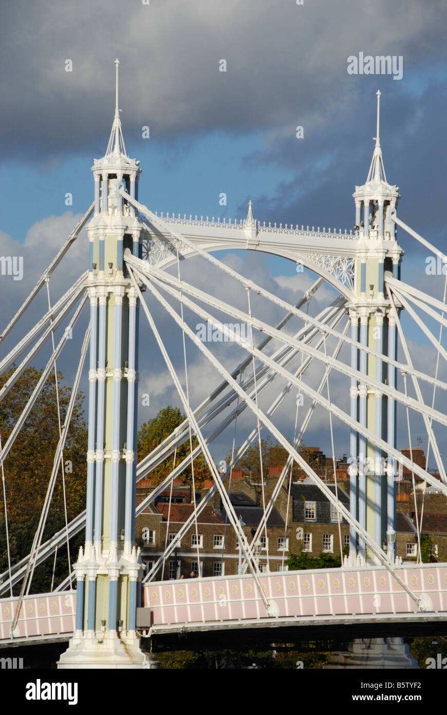 Albert Bridge and Chelsea houses London England Stock Photo - Alamy
