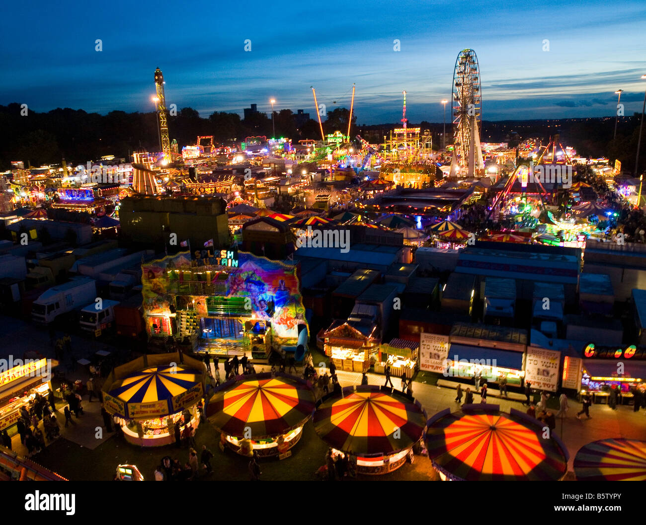An aerial view of the Nottingham Goose Fair, Nottinghamshire England UK ...