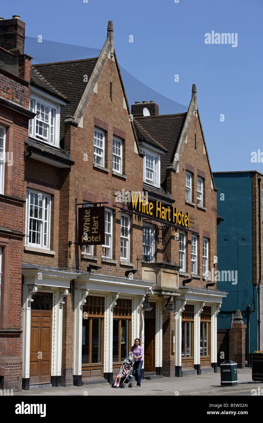 Newmarket Town center Typical houses White Hart Hotel Suffolk UK Stock ...