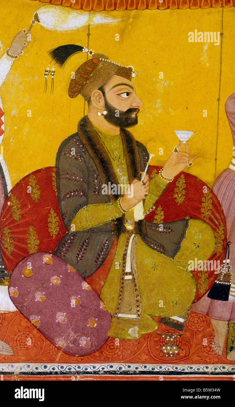 Gosain Narain takes poison in presence of Emperor Jahangi. Basohli ...