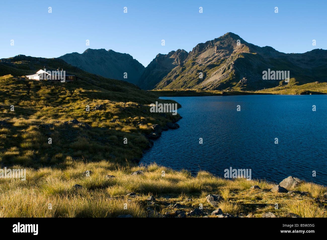 Angelus Peak, the hut, and Lake Angelus, Nelson Lakes National Park ...
