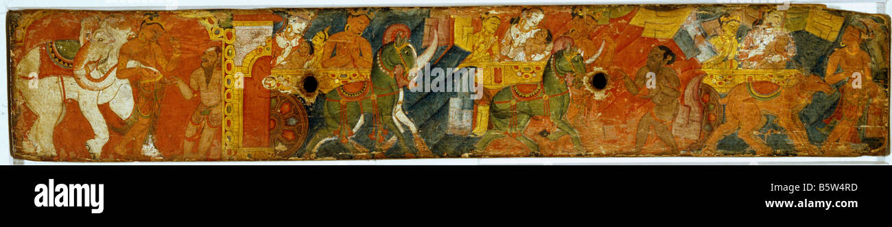 Vessantara Jataka manuscript cover painted on wood. Bengal. Circa 1200 ...