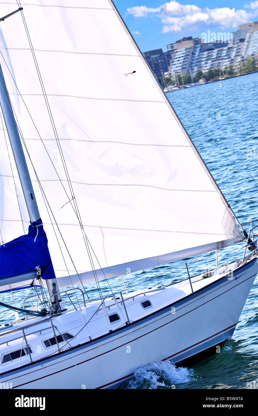 Sailboat close up sailing in Toronto harbour Stock Photo - Alamy