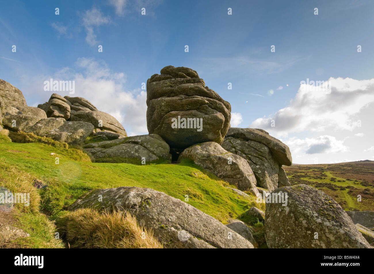 Landscape view of a tor on Dartmoor National Park Stock Photo - Alamy