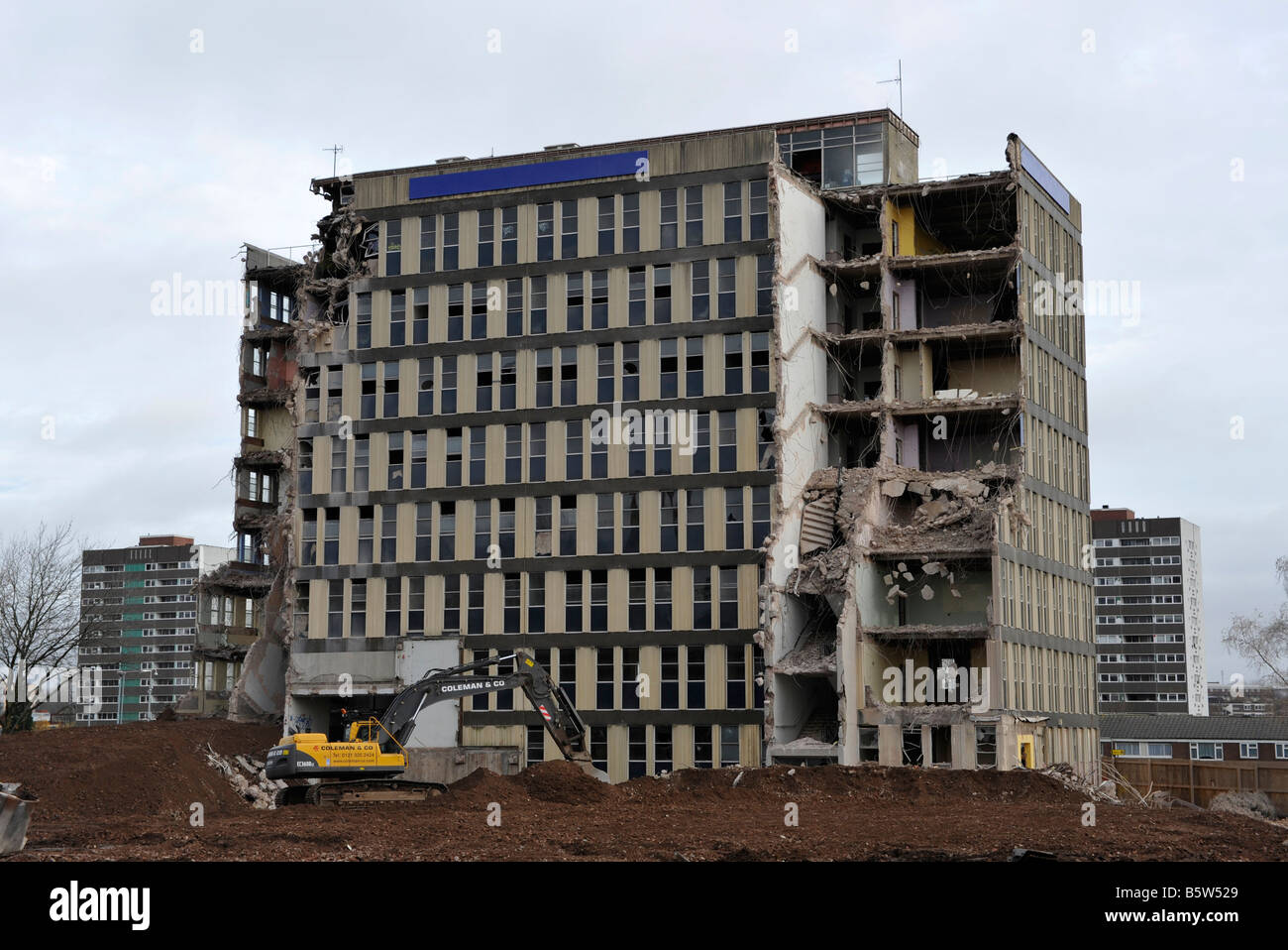 A partly demolished tower block in Birmingham West Midlands England UK ...