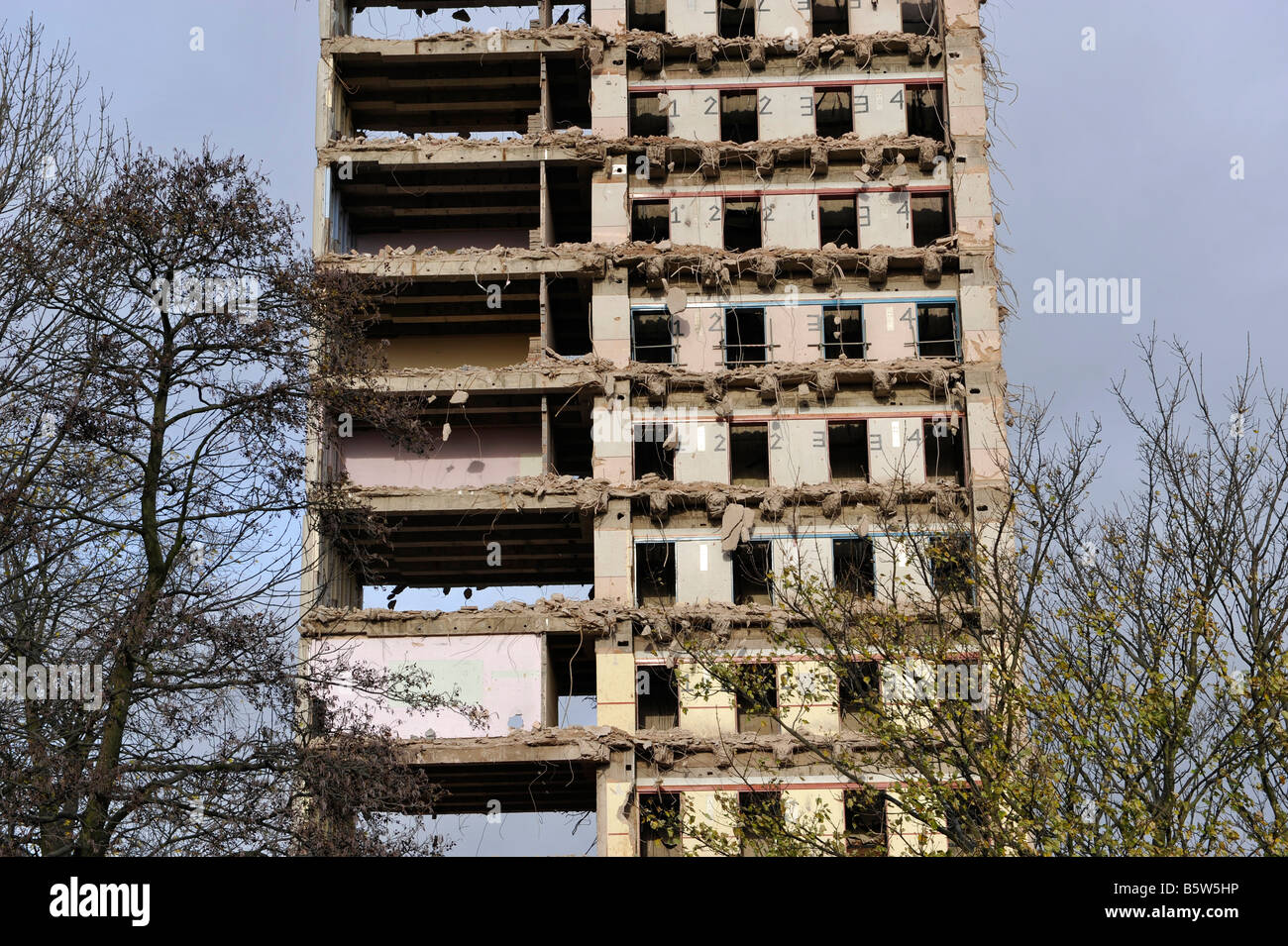 A partly demolished tower block in Birmingham West Midlands England UK ...