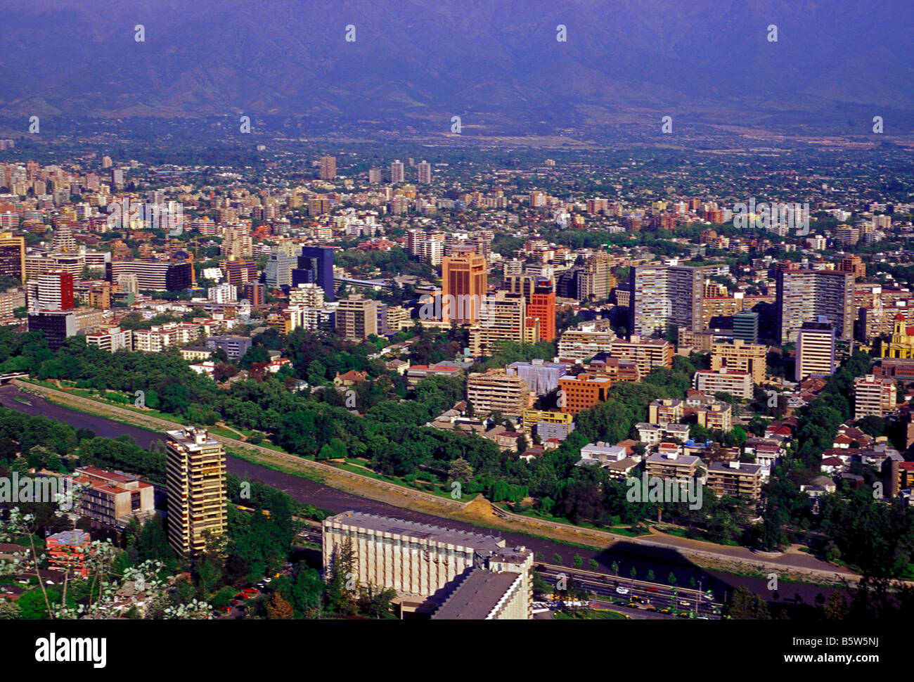 view from above, overview, downtown, Mapocho River, Rio Mapocho ...