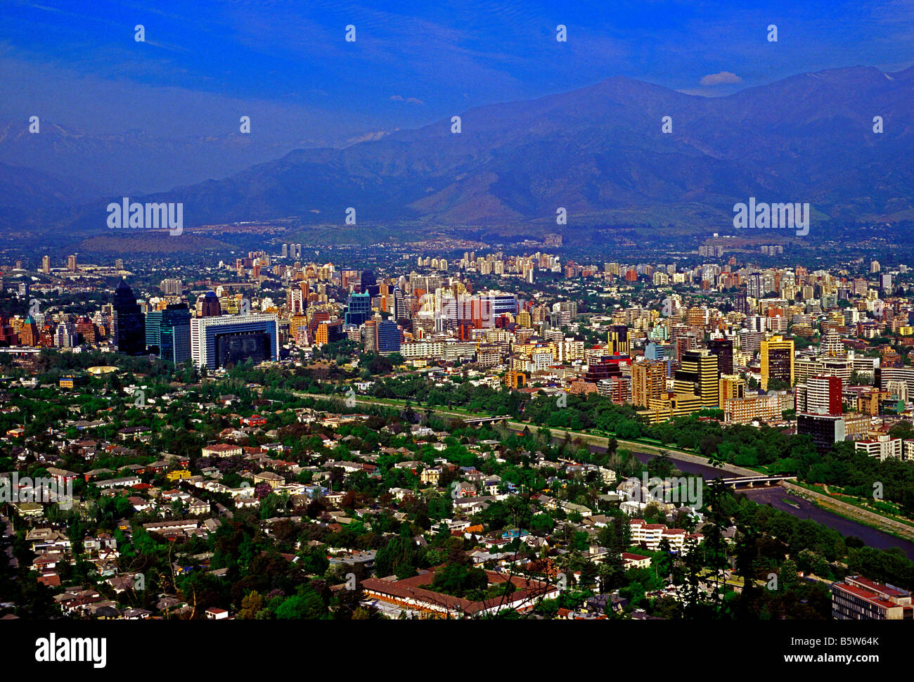 view from above, overview, downtown, Mapocho River, Rio Mapocho ...