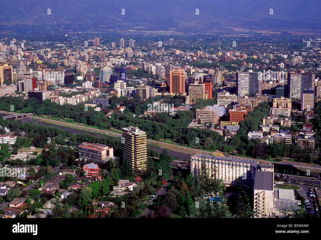 view from above, overview, downtown, Mapocho River, Rio Mapocho ...