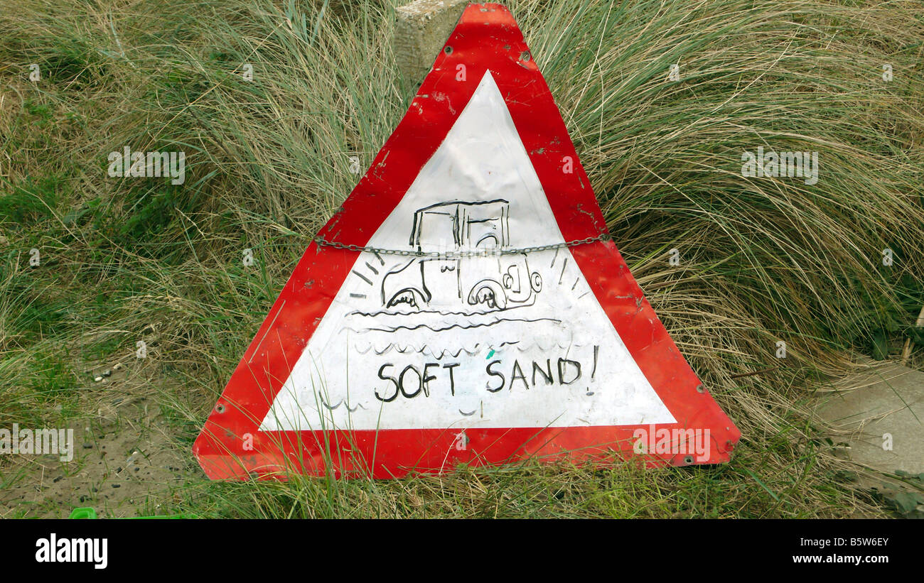 A handmade warning notice of soft sand at Scratby,Norfolk,uk Stock ...