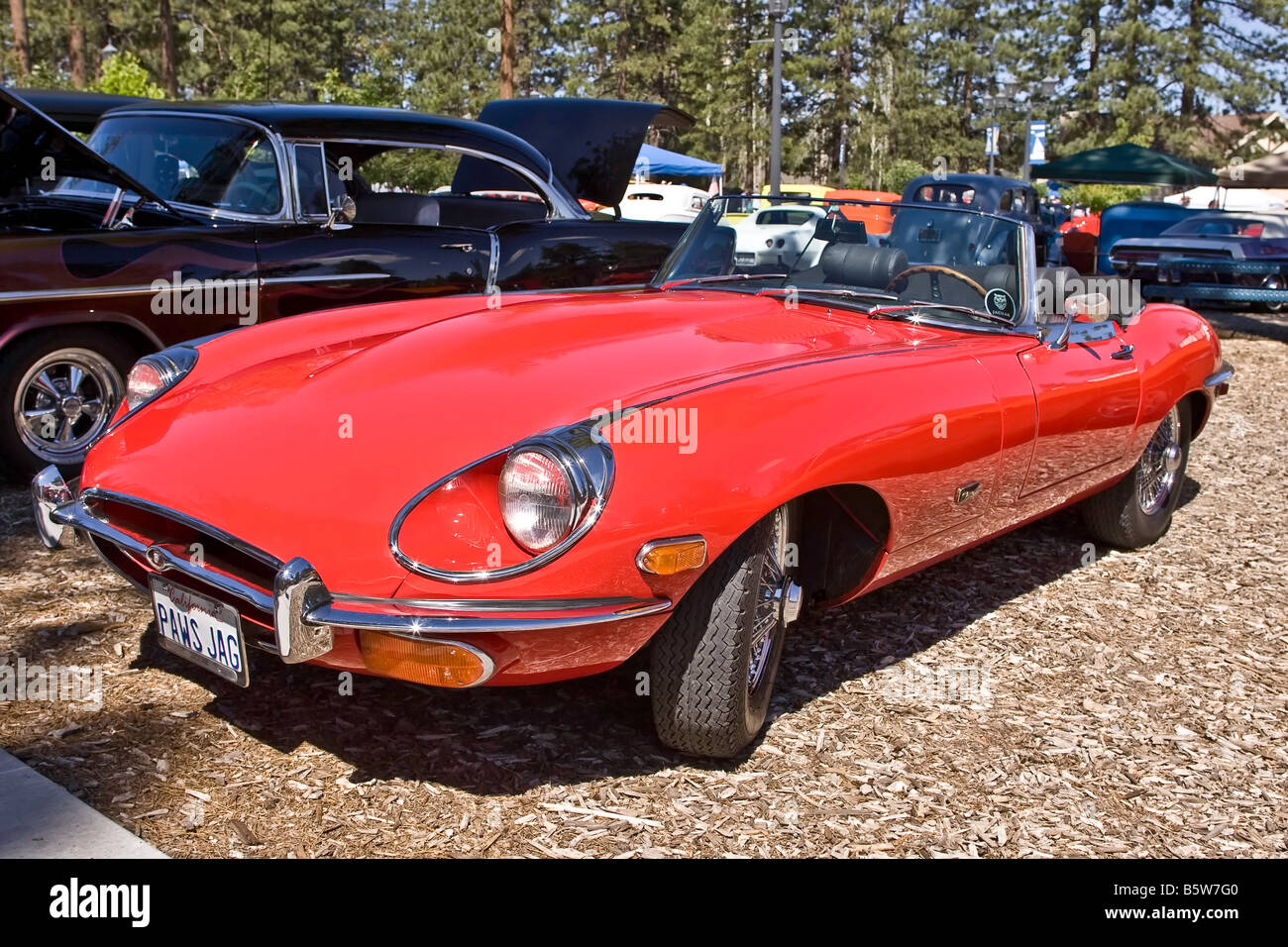 Red E type Jaguar convertable coupe Stock Photo - Alamy