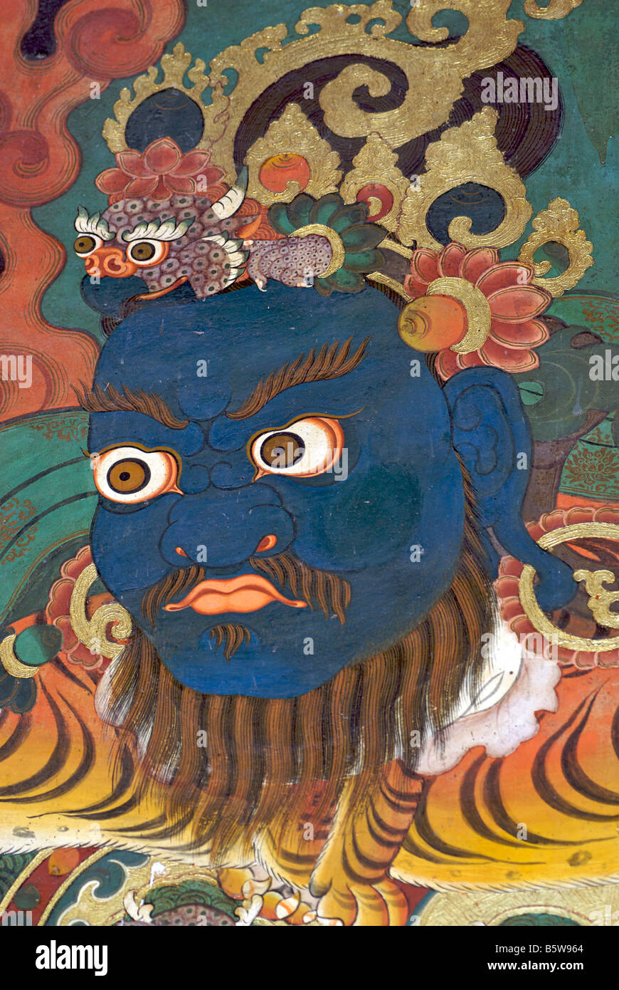 Buddhist painting. Mural on the wall at Drepung monastery, Lahasa ...