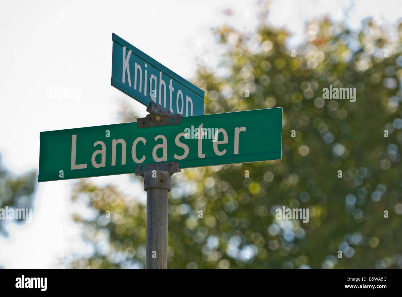 Lancaster and Knighton street signs Stock Photo - Alamy