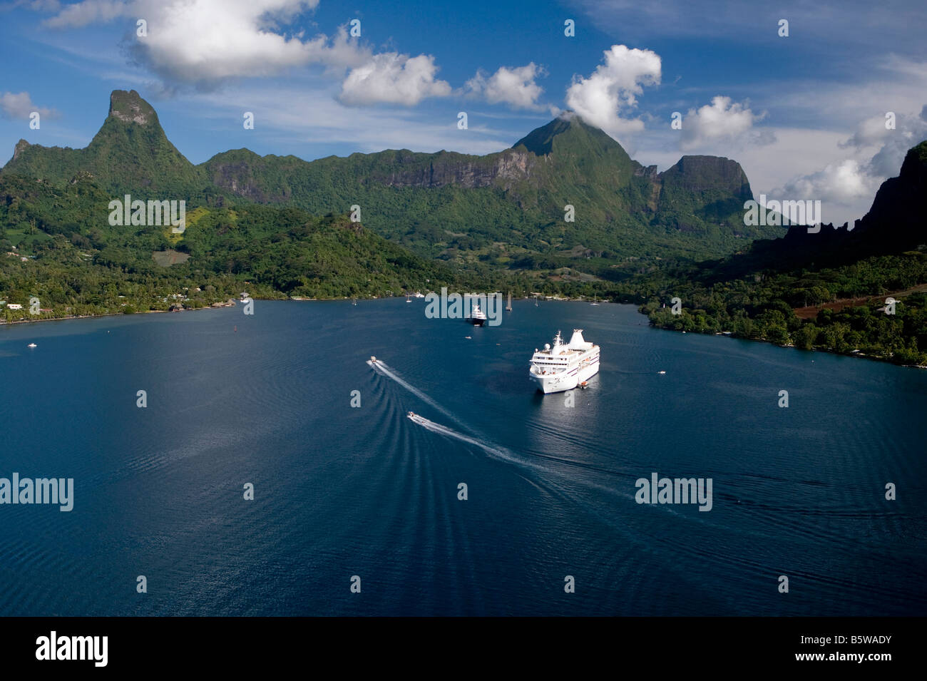 Cruise Ship at Anchor, French Polynesia Stock Photo - Alamy