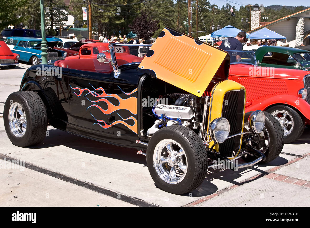 Black with yellow and red flames open wheel convertable hot rod coupe ...