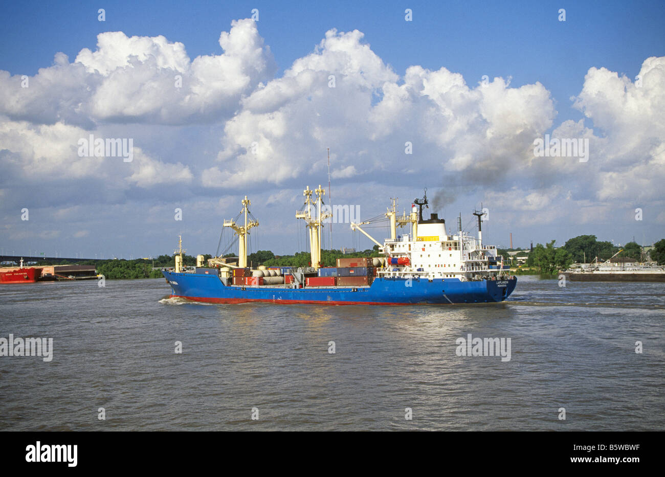 A small freighter cargo carrying ship on the Mississippi River near St ...