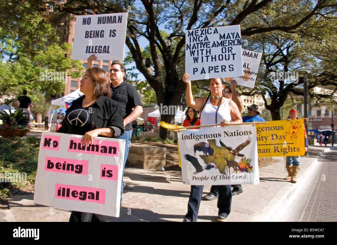 Hispanics and native Americans demonstrating for immigrant rights in ...