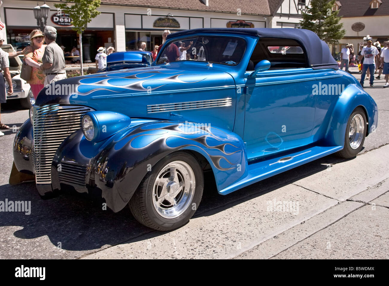 Blue with black and silver flames convertable hot rod coupe Stock Photo ...