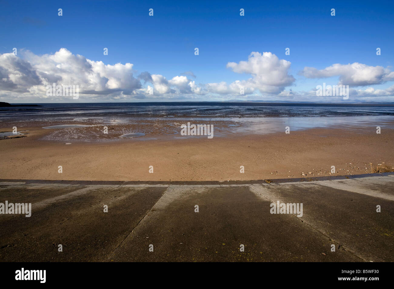 Morecambe Bay at Low tide from Heysham Village showing sea wall in ...