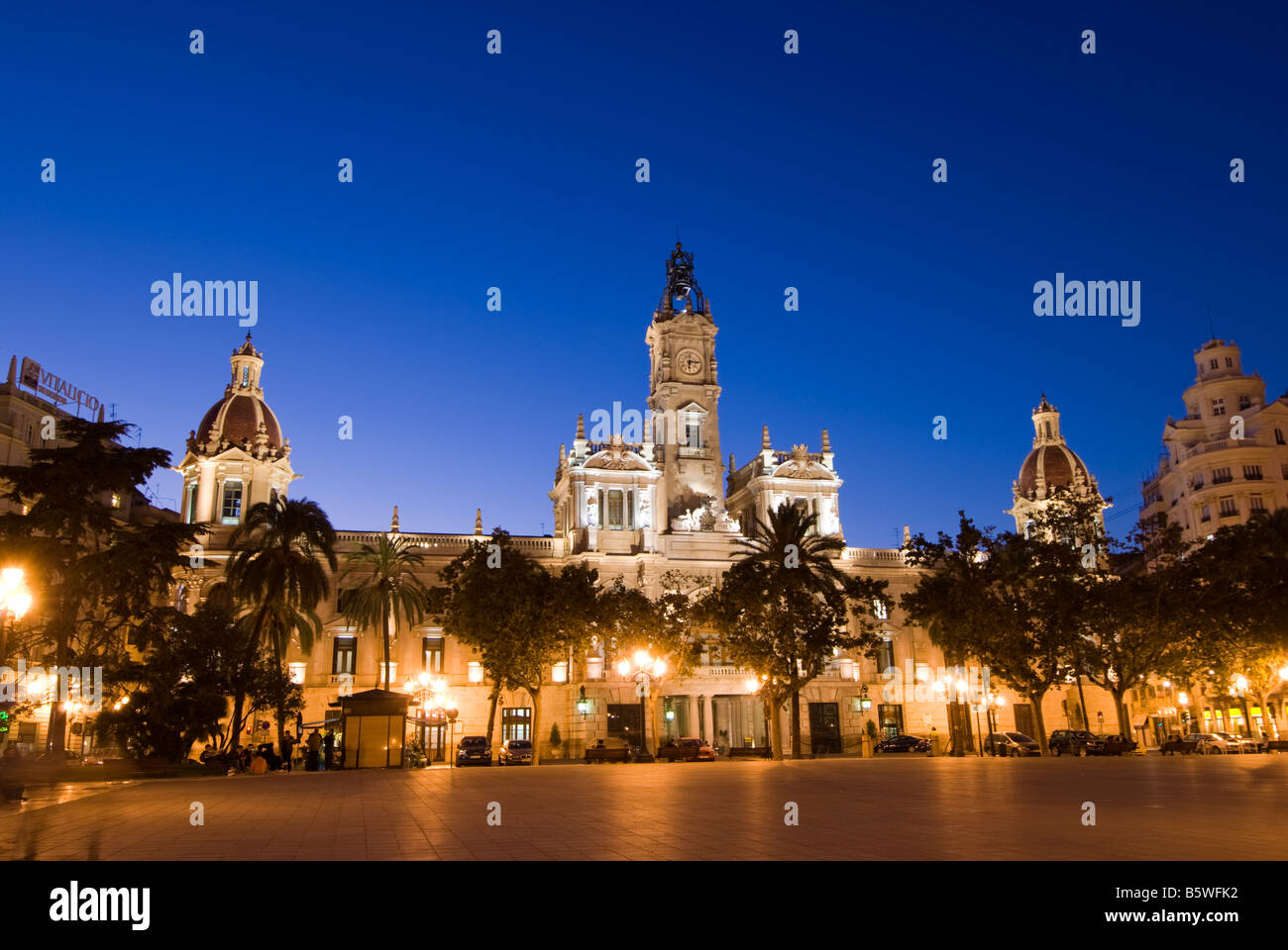 Town Hall building on Plaza Ayuntamiento central square of Valencia ...