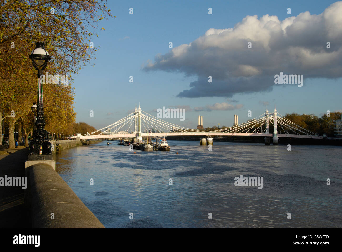 Albert Bridge from Chelsea Embankment Chelsea London England Stock ...