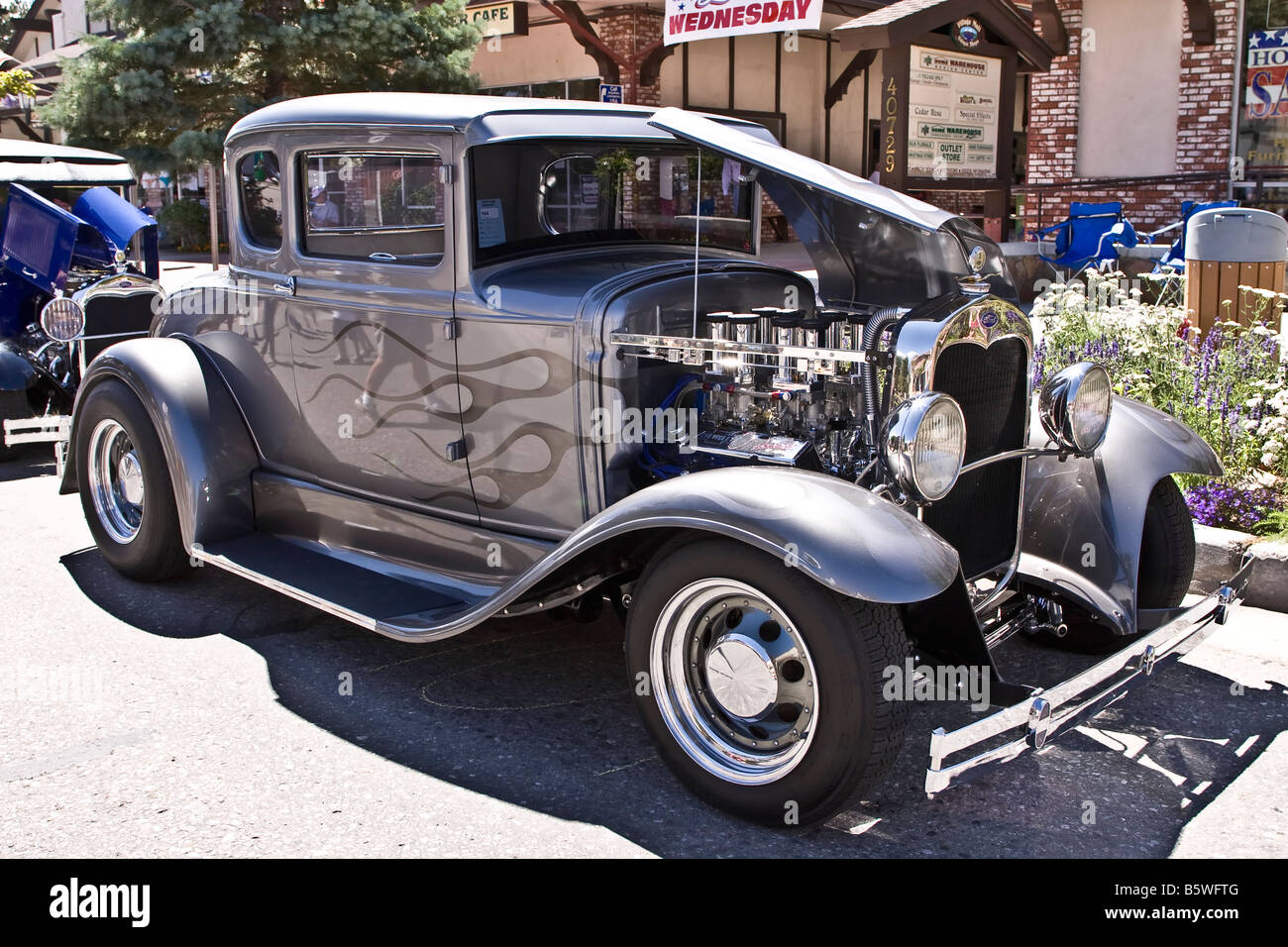 Grey Ford hot rod fitted with a V8 Chevrolet engine Stock Photo - Alamy