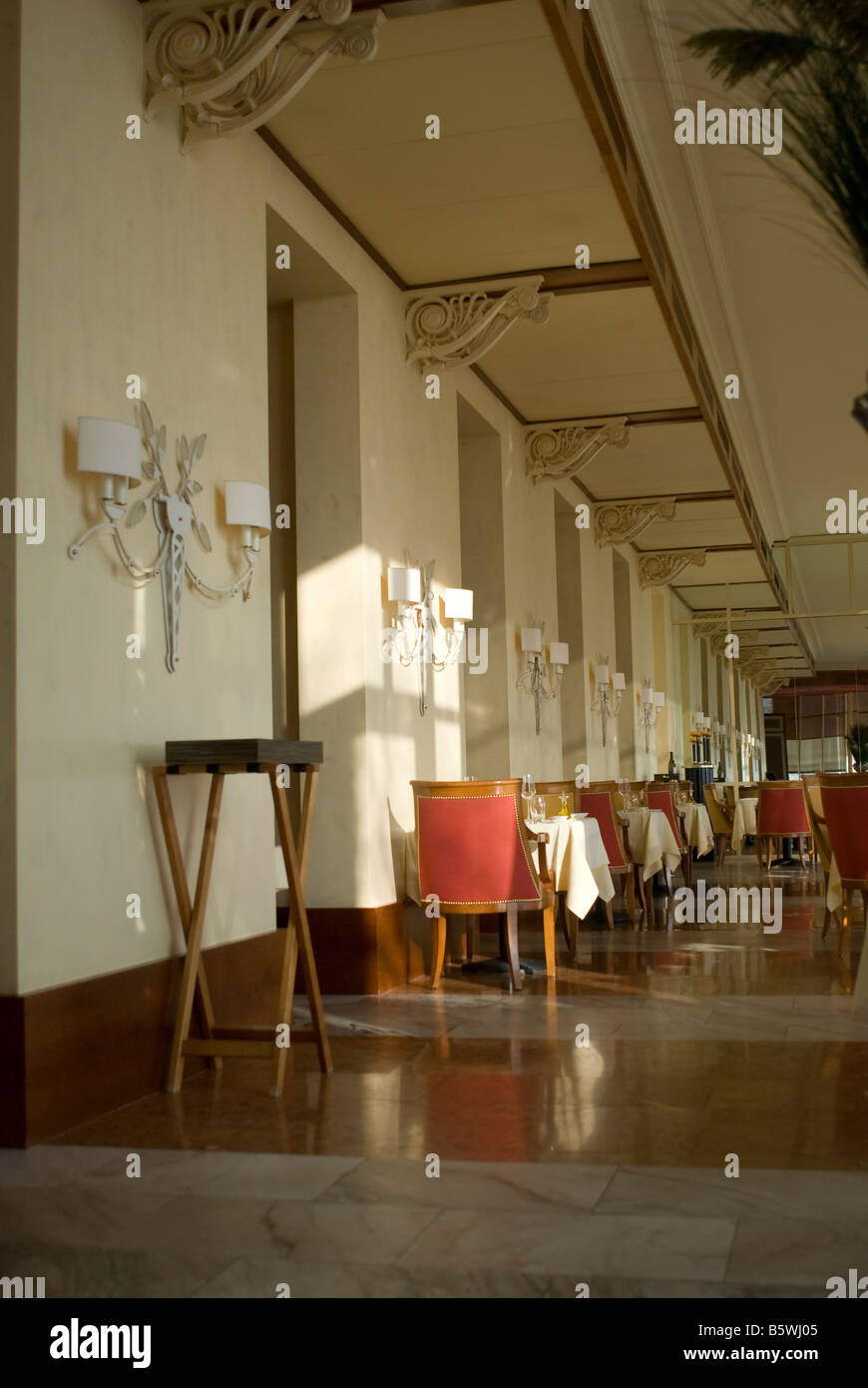 The breakfast dining area (terrace) of the 5 star hotel Beau Rivage ...
