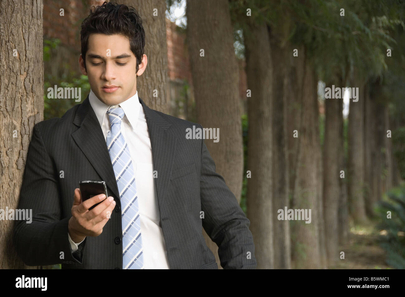 Businessman reading a message Stock Photo - Alamy