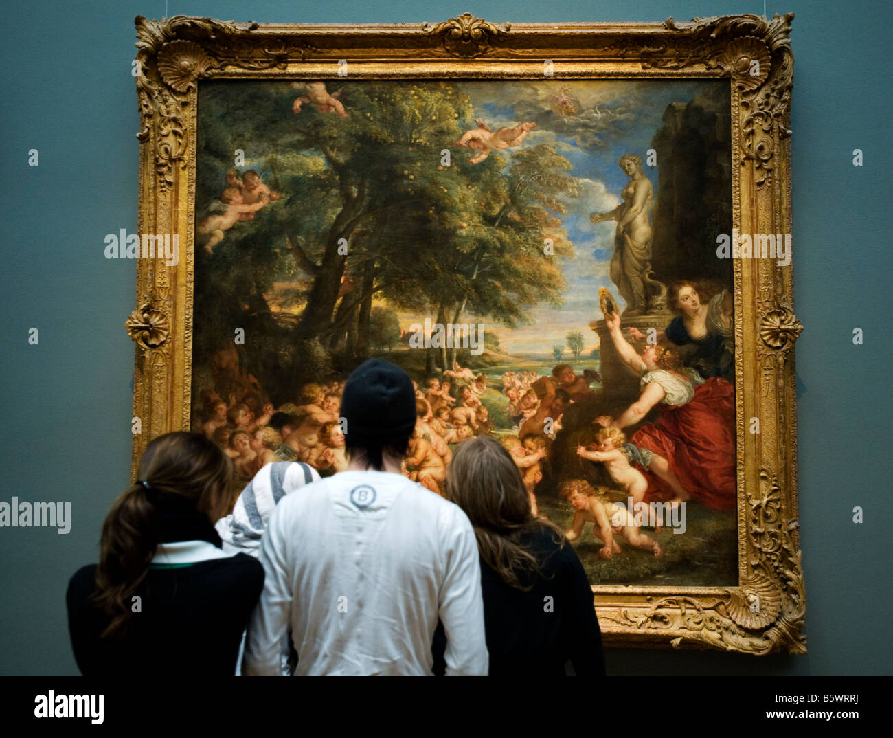 Visitors looking at paintings inside National Museum in Stockholm ...