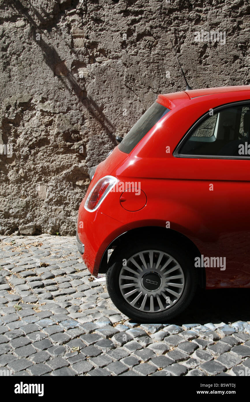 the new model red fiat 500 car in rome Stock Photo - Alamy