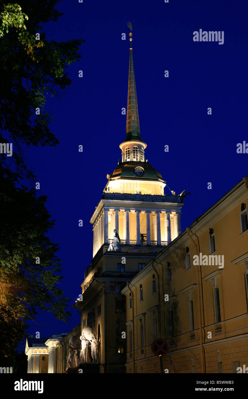 The 19th century Russian Admirality building (1806-1823) at twilight in ...