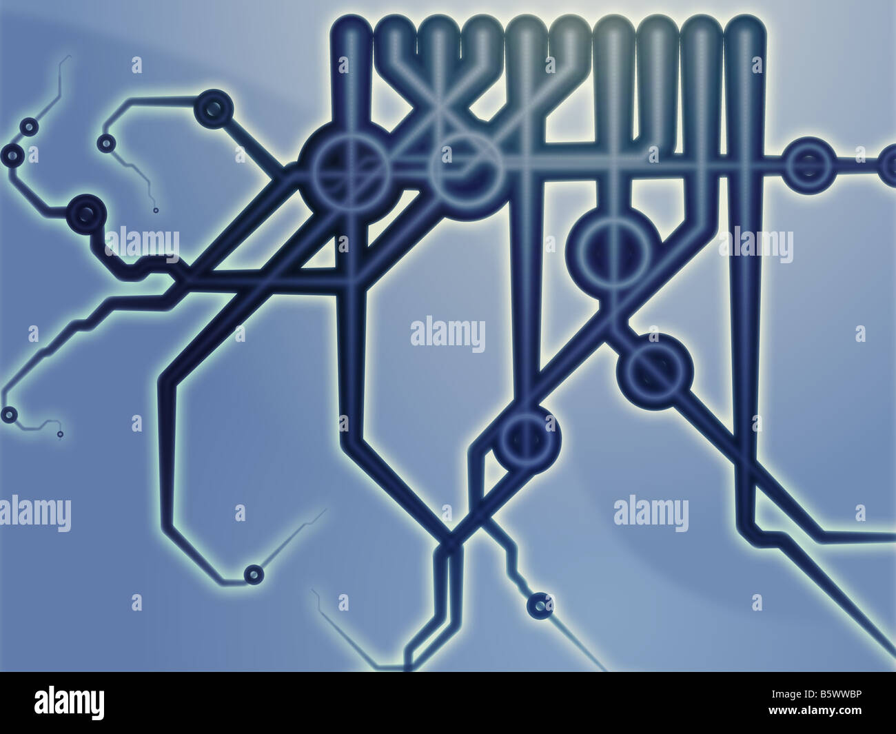 Abstract technical schematic diagram illustration with circuitry and ...