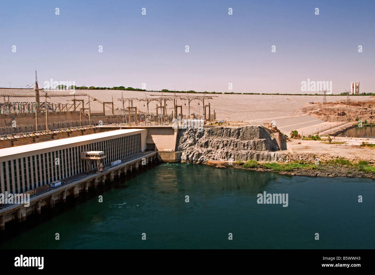 Power pylons at the hydroelectric power plant of Aswan High Dam, built ...