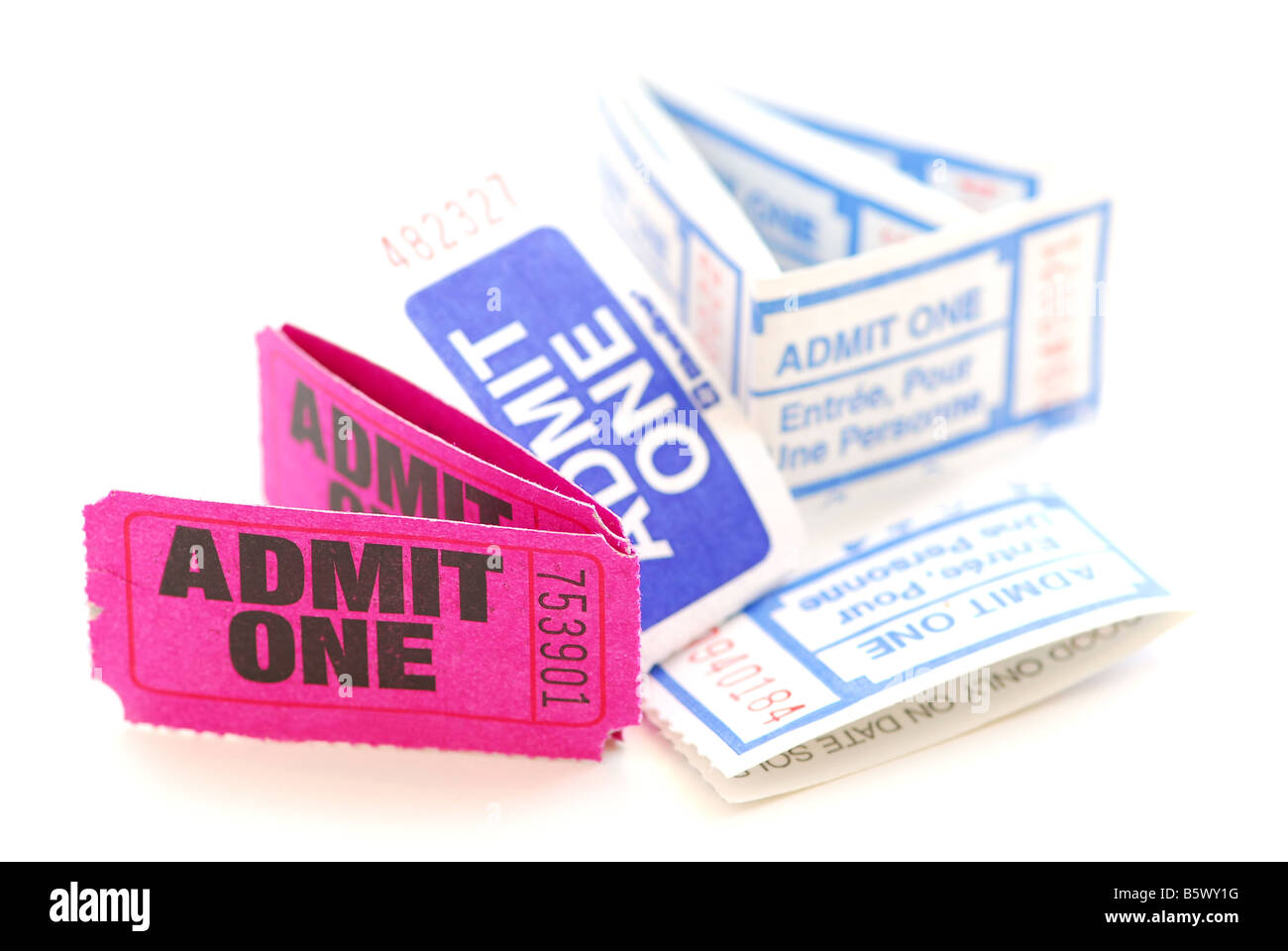 Several raffle tickets close up isolated on white background Stock ...